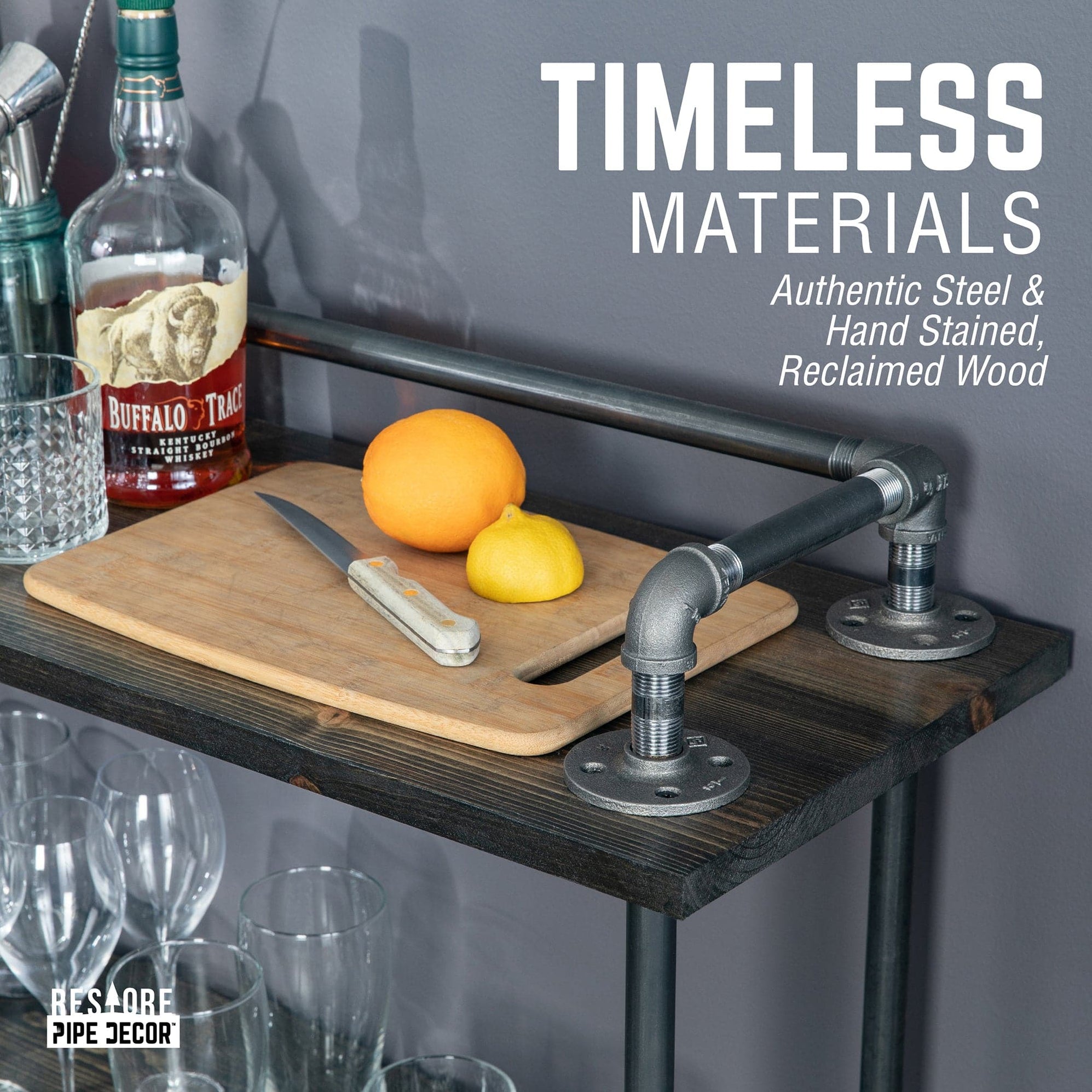 Three-tier Wood Shelf Industrial Bar Cart with Locking Wheels, Trail B ...