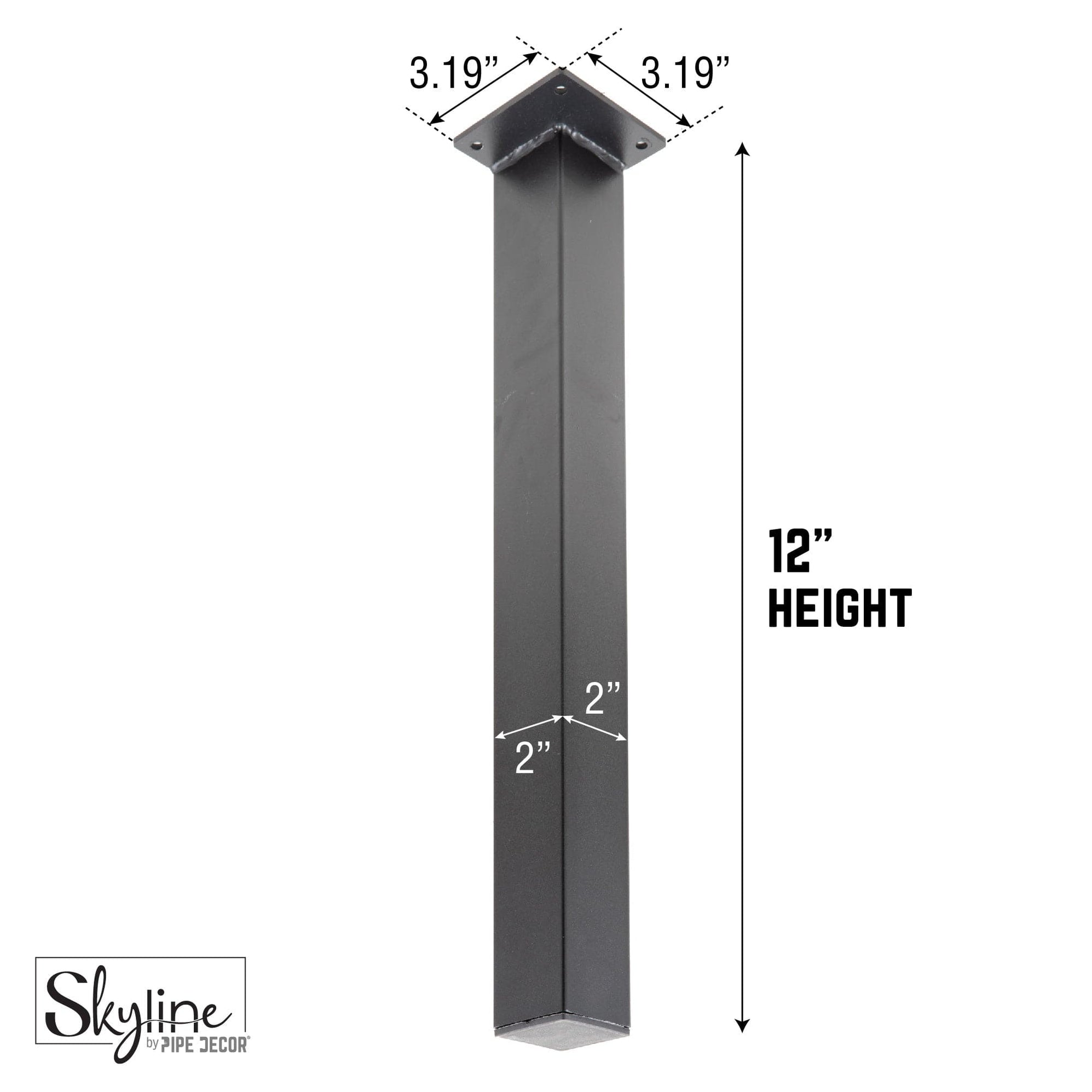 12 in. Skyline Matte Black Square Metal High-Rise Coffee Table Legs ...