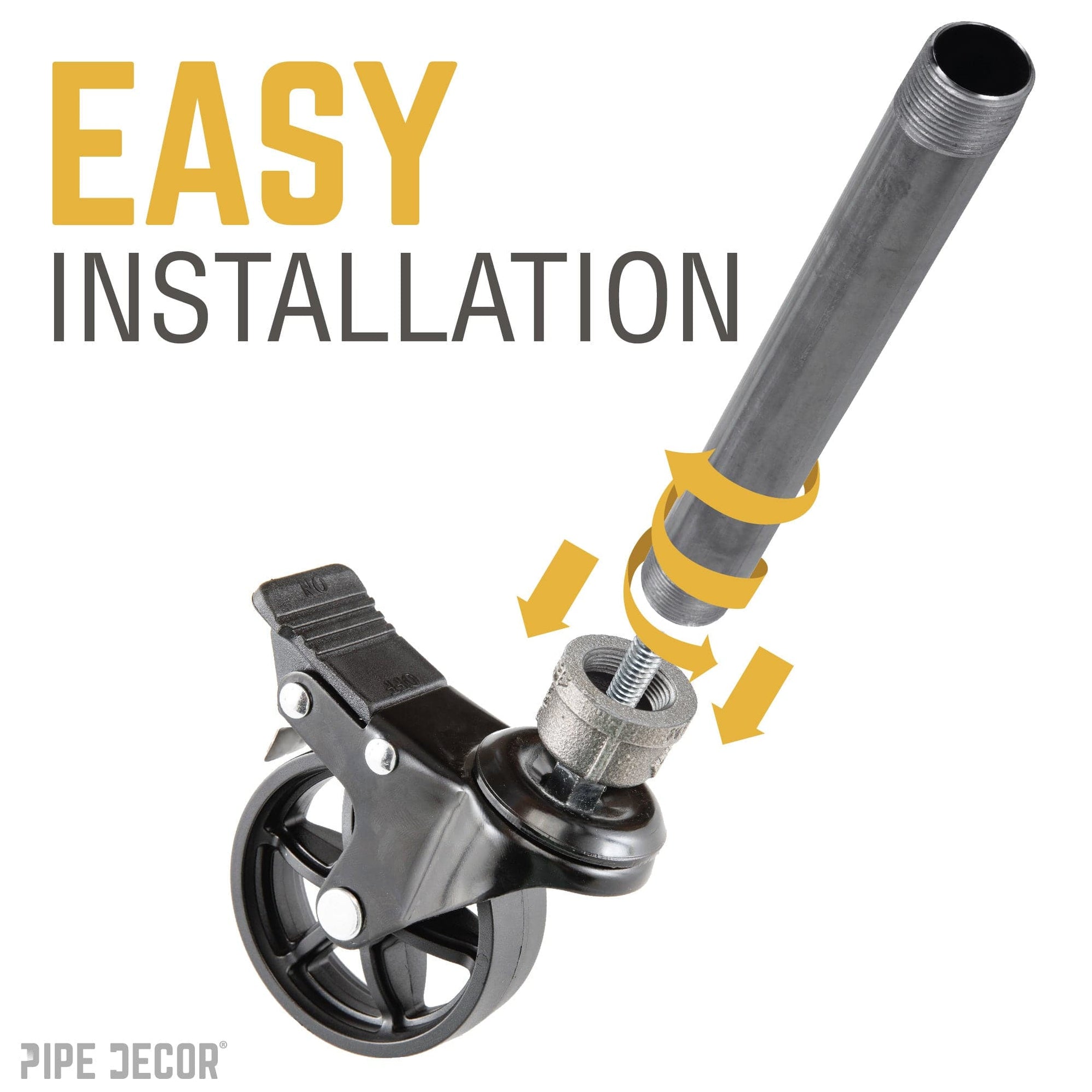 Swivel Caster Wheels for ½” Pipe with Locking Mechanism (4-Pack) — PIPE ...