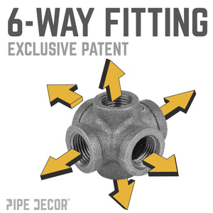 1/2 in. Black 6-Way Fitting — PIPE DECOR