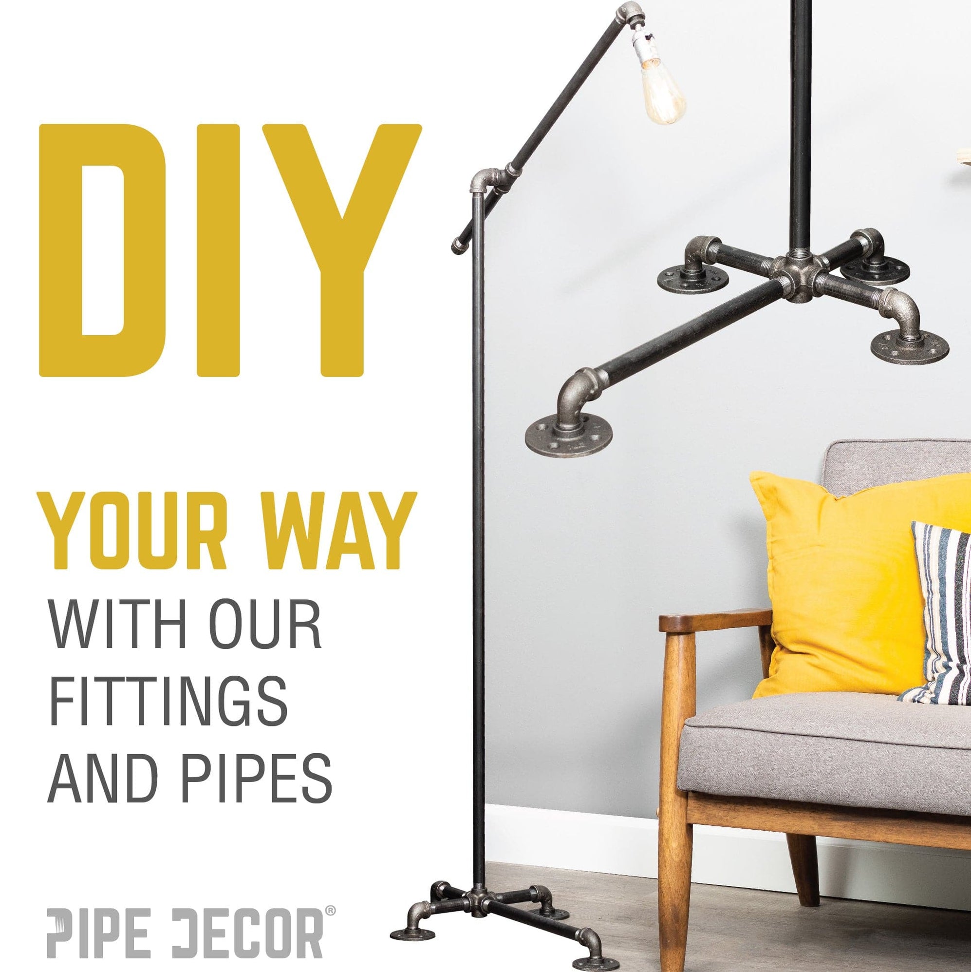 1/2 in. Black 6-Way Fitting — PIPE DECOR