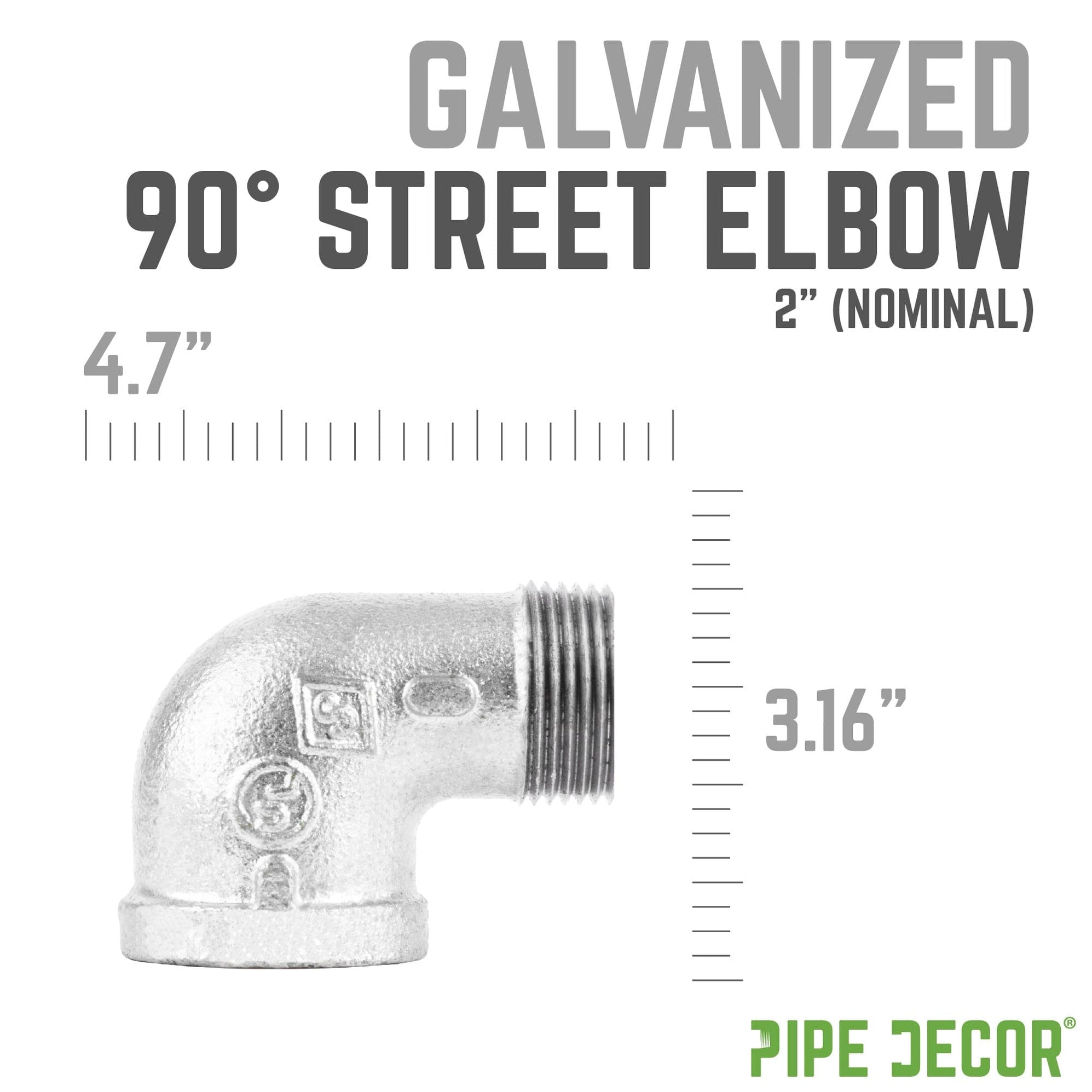 2 in. Galvanized Iron 90 Degree Street Elbow — PIPE DECOR