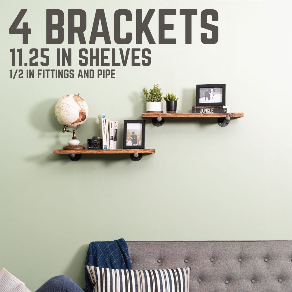 1/2 in. x 12 in. Shelf Bracket Kit, 4 Pack — PIPE DECOR