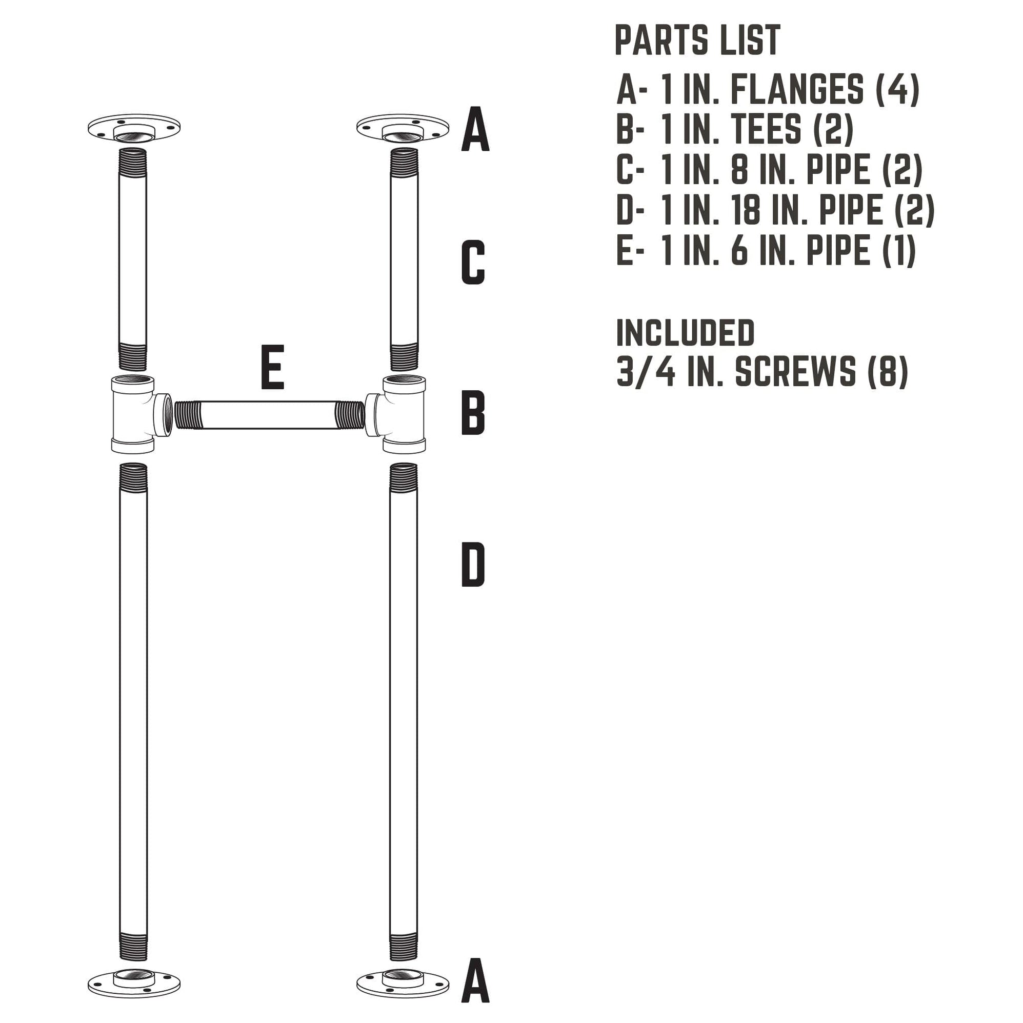1 in. Heavy Duty H Round Flange Desk Support Leg - 1 Leg — PIPE DECOR