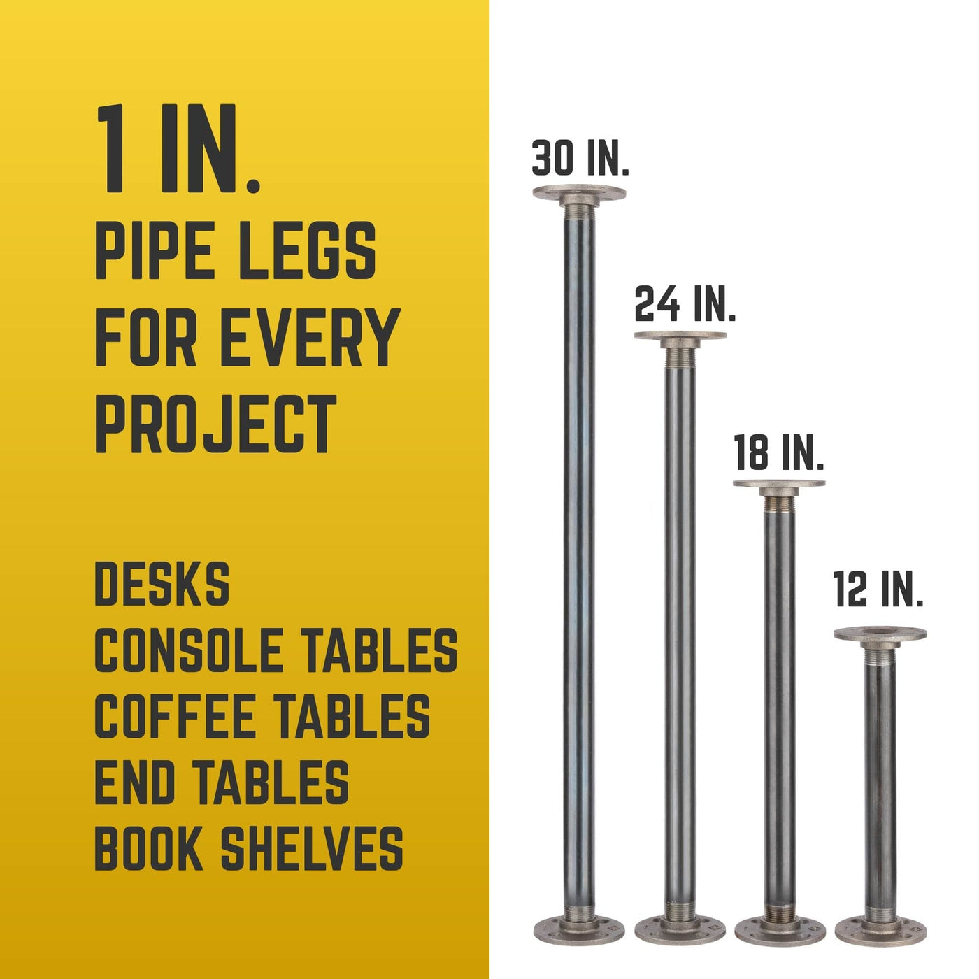 1 in. x 18 in. Round Flange Pipe Table Legs - 4 Pack — PIPE DECOR