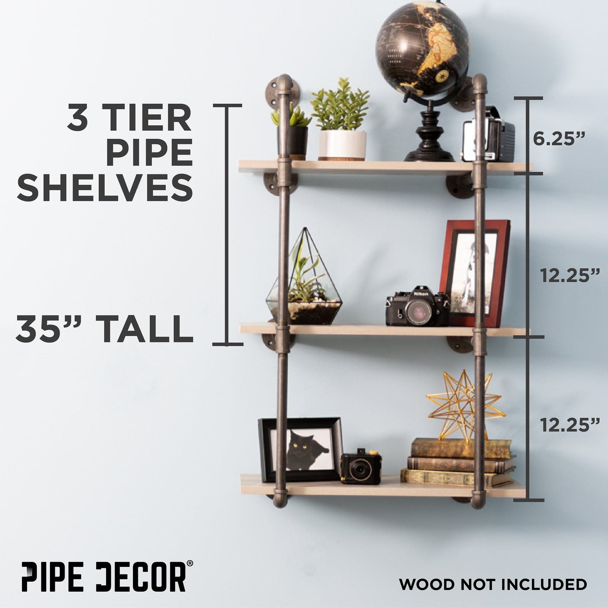 3 -Tier Wall Mounted Shelf By PIPE DECOR