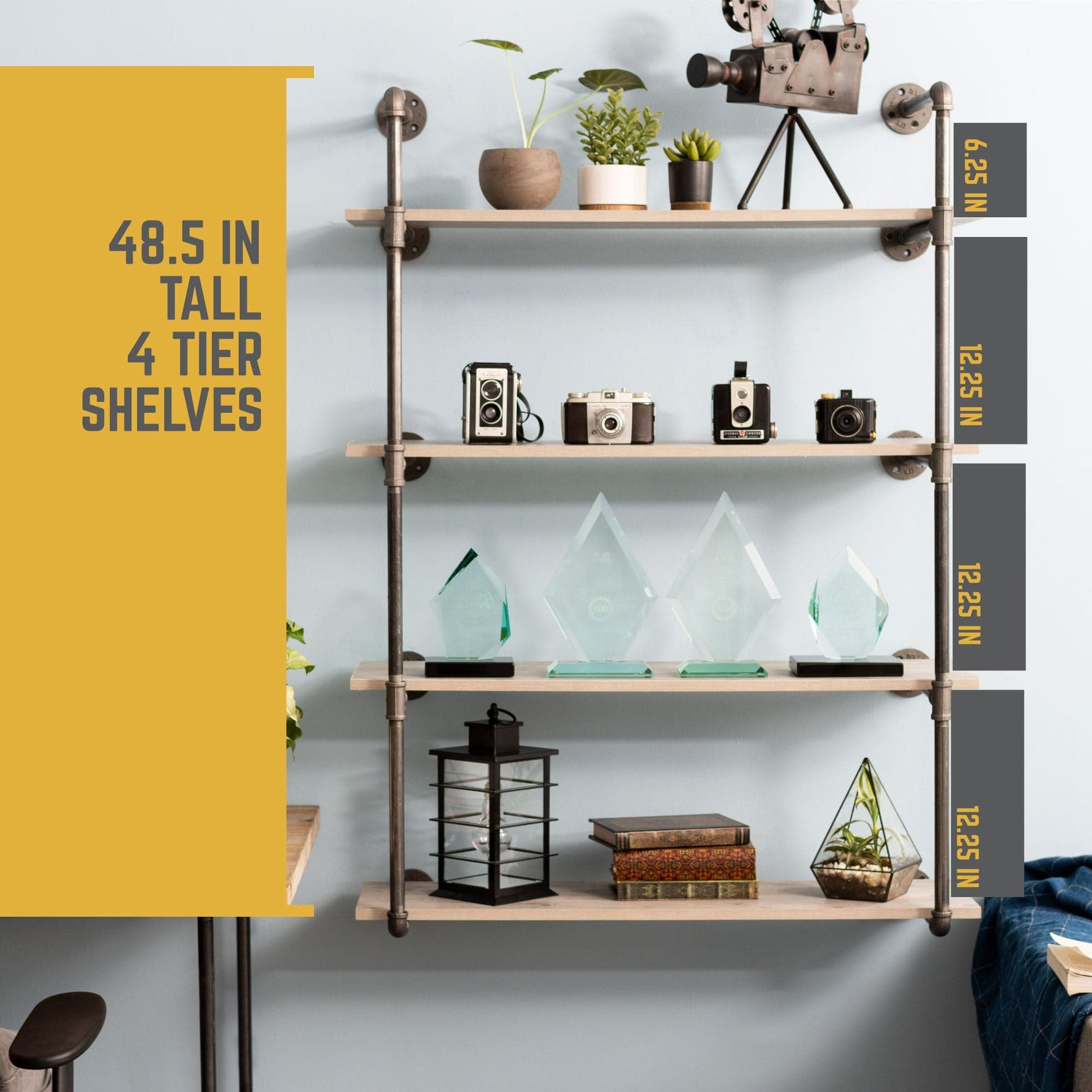 4 -Tier Wall Mounted Shelf By PIPE DECOR