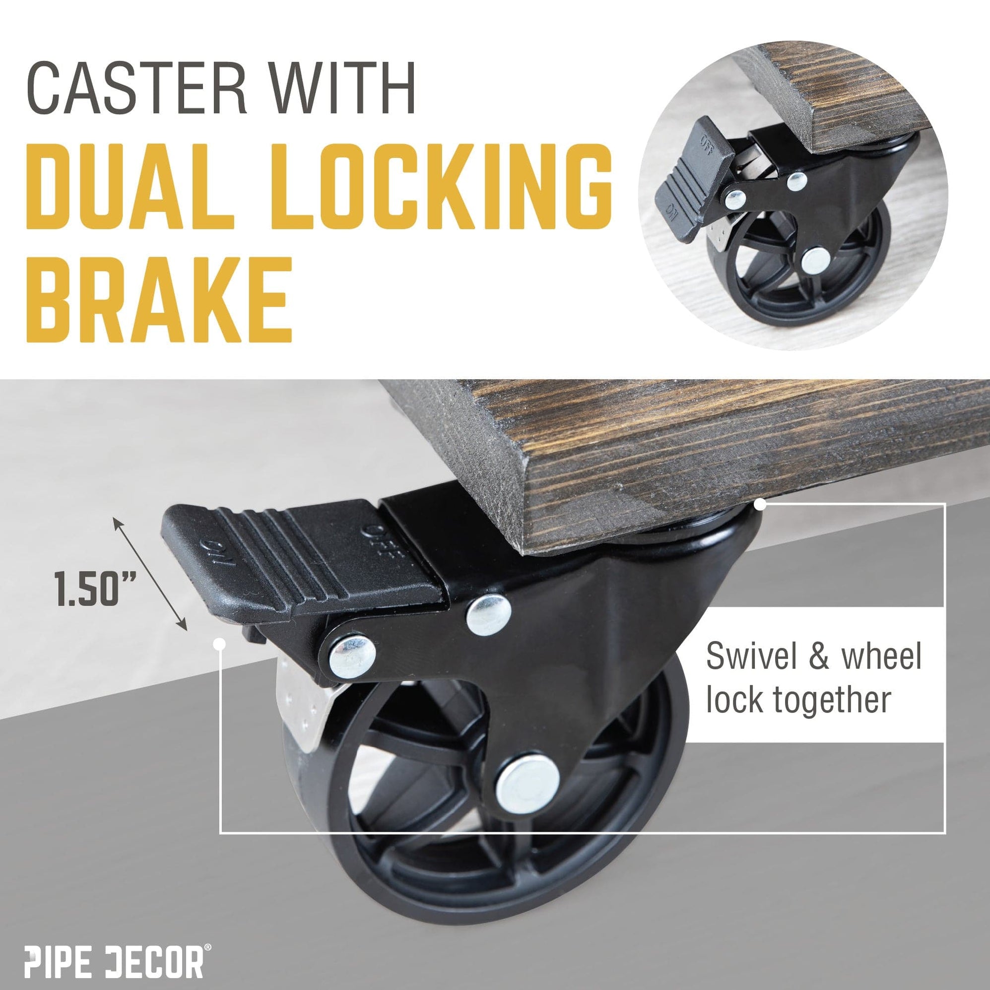 Mounted Swivel Caster Wheels for Wood Furniture with Locking Mechanism ...