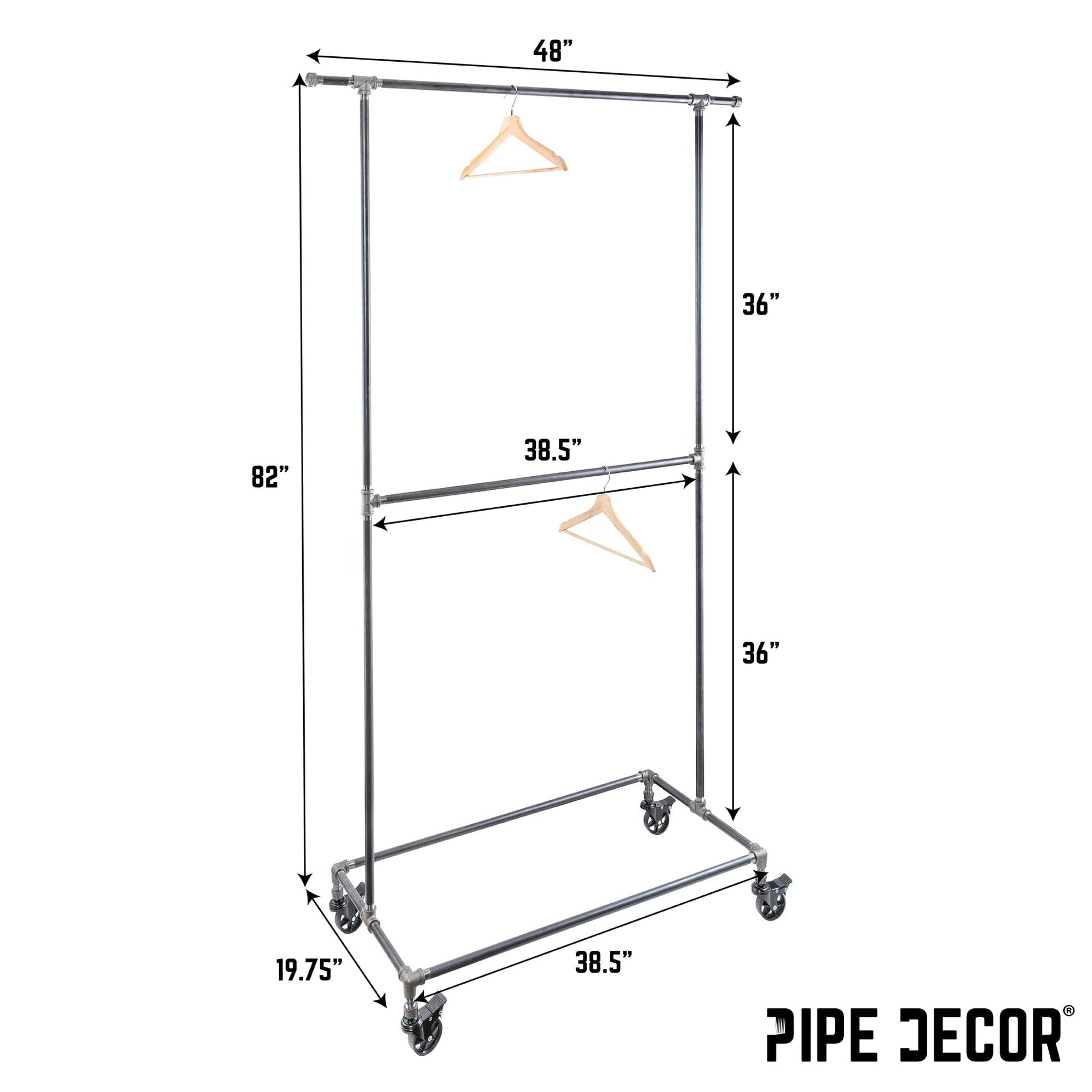 82 in. Rolling Double Rod Clothing Rack — PIPE DECOR
