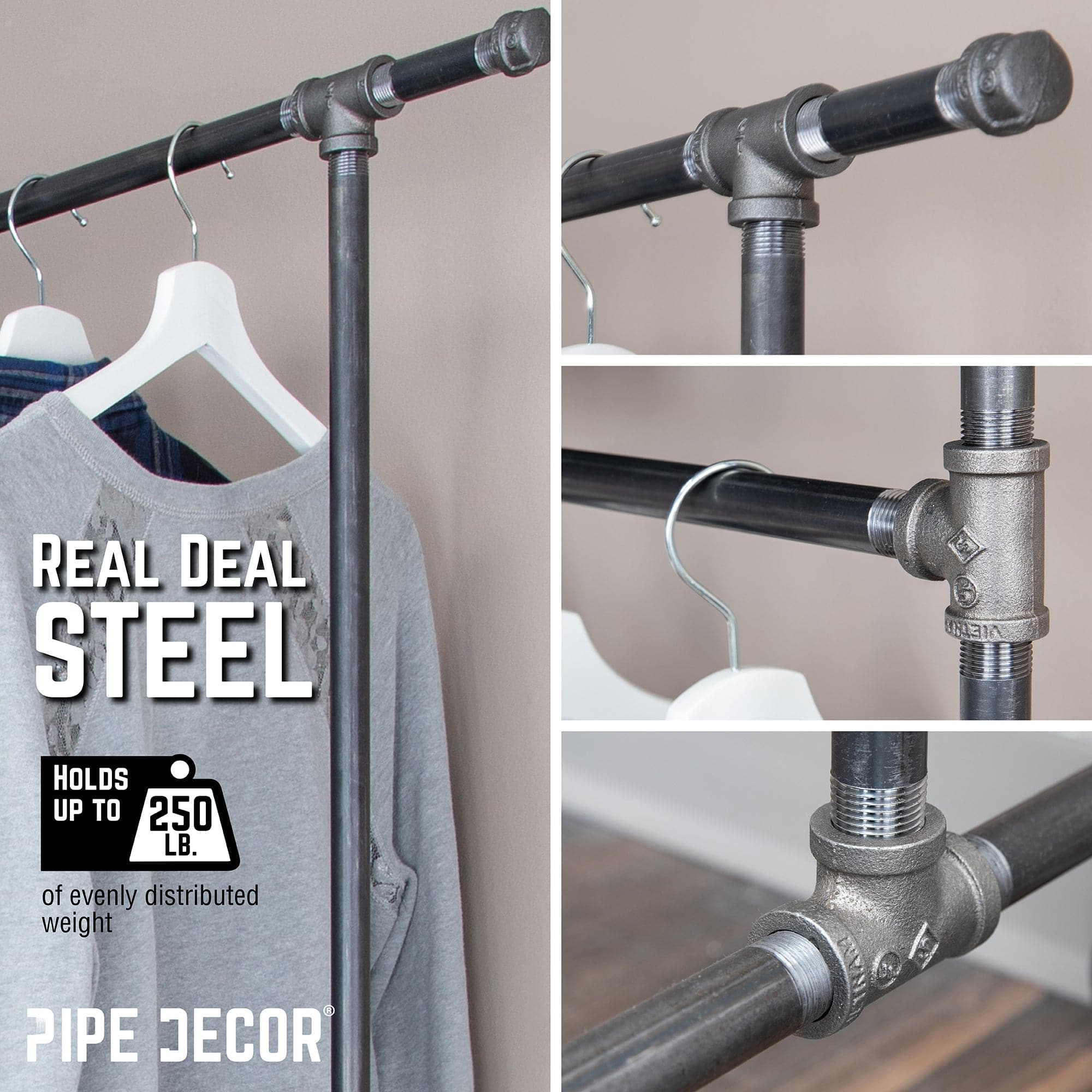 82 in. Rolling Double Rod Clothing Rack — PIPE DECOR