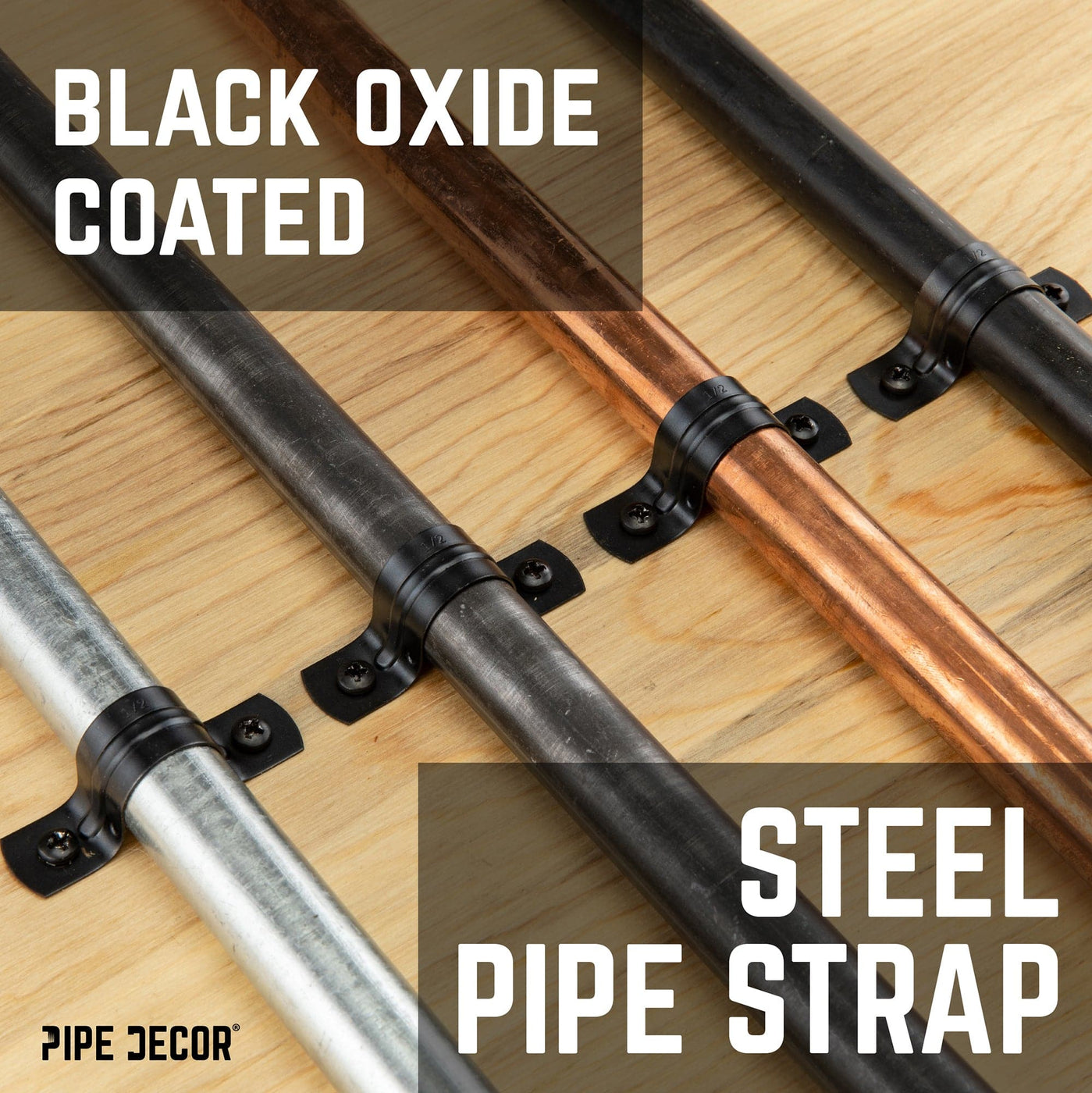 Black Steel U-shaped Pipe Straps for ½” Pipe — PIPE DECOR