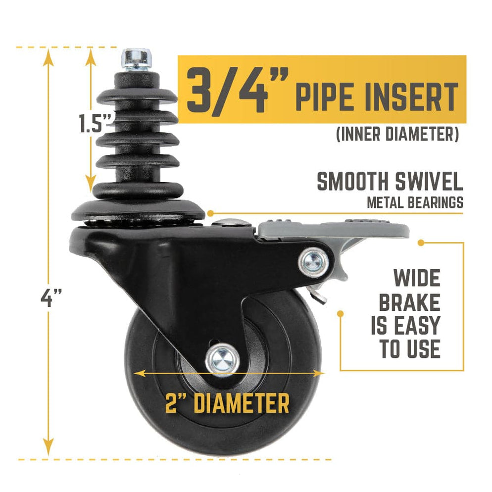 Swivel Caster Wheels for ¾" Pipe (4-Pack) — PIPE DECOR