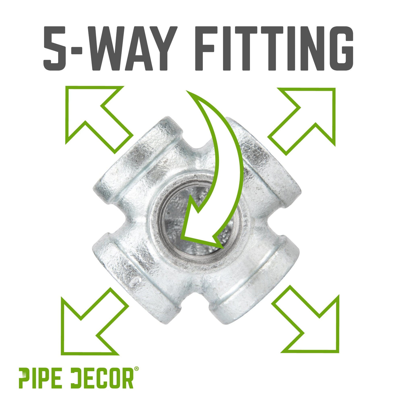 1/2 in. Galvanized 5-Way Fitting — PIPE DECOR