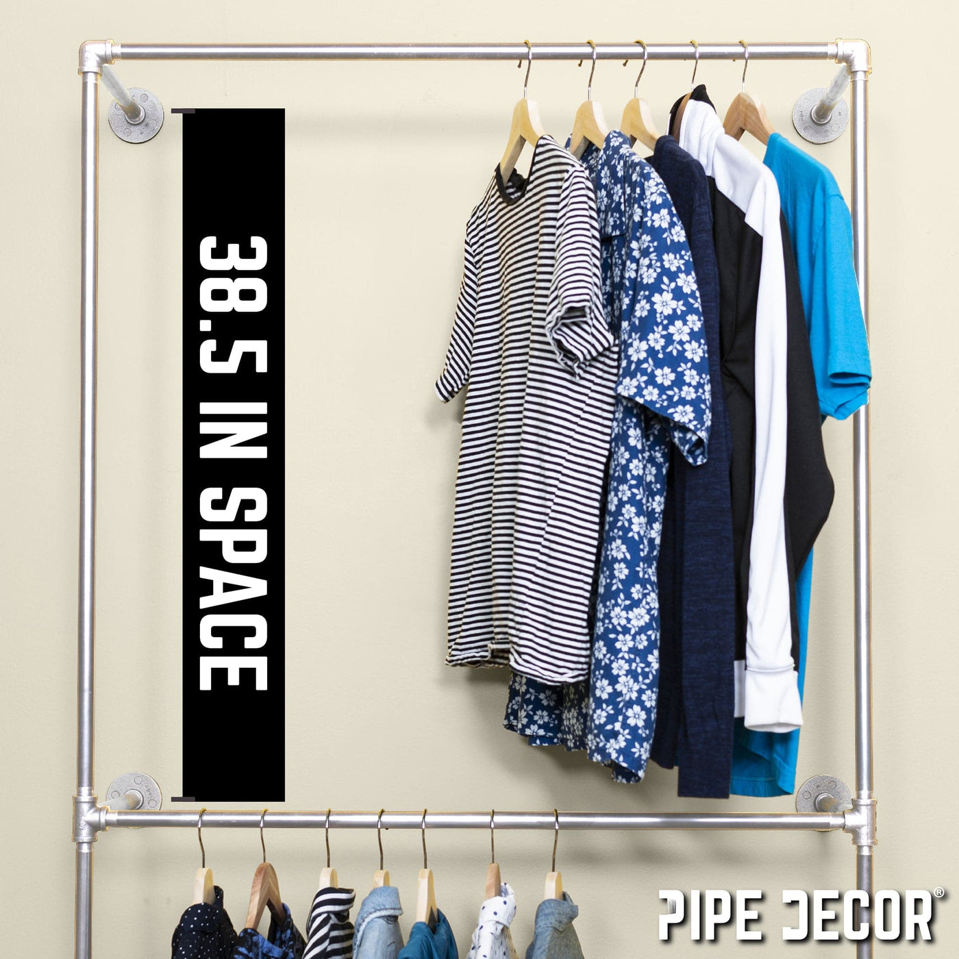 Galvanized Wall Mounted Double Hung Clothing Rack — PIPE DECOR