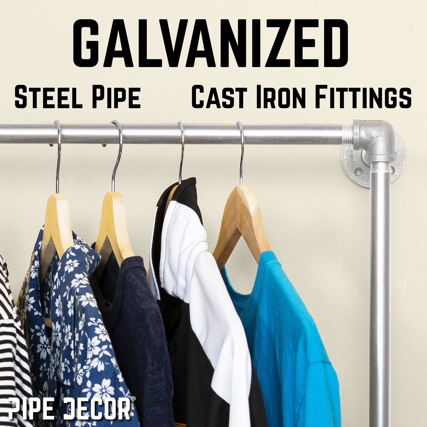 Galvanized Wall Mounted Double Hung Clothing Rack — PIPE DECOR