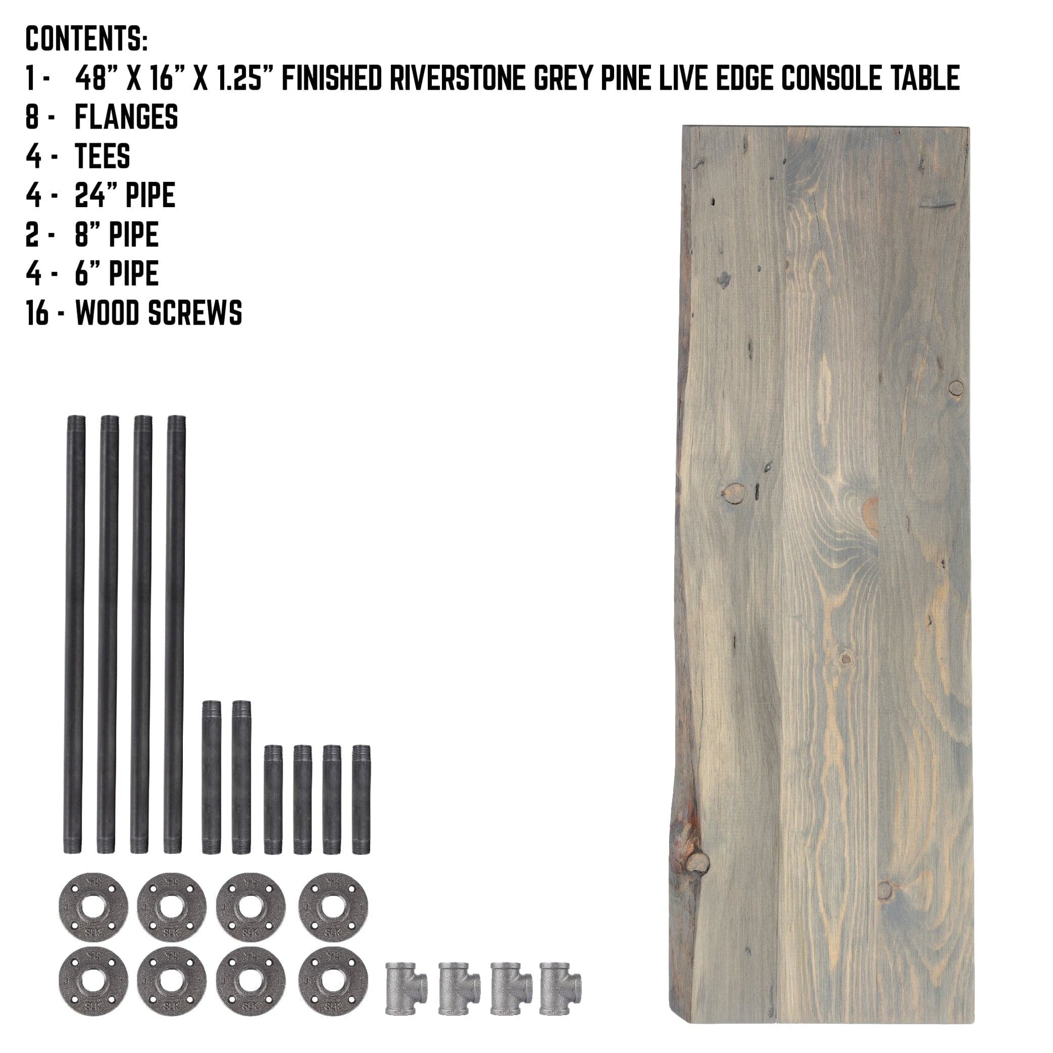 RESTORE Riverstone Grey Solid Live Edge Wood Console Table — PIPE DECOR