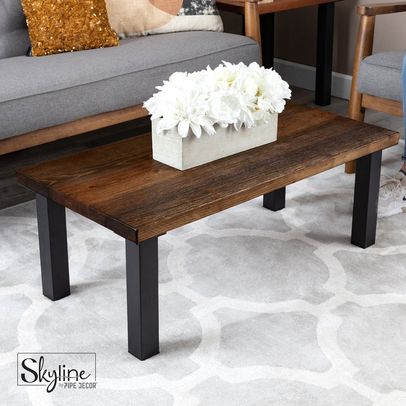 12 in. Skyline Matte Black Square Metal High-Rise Coffee Table Legs ...