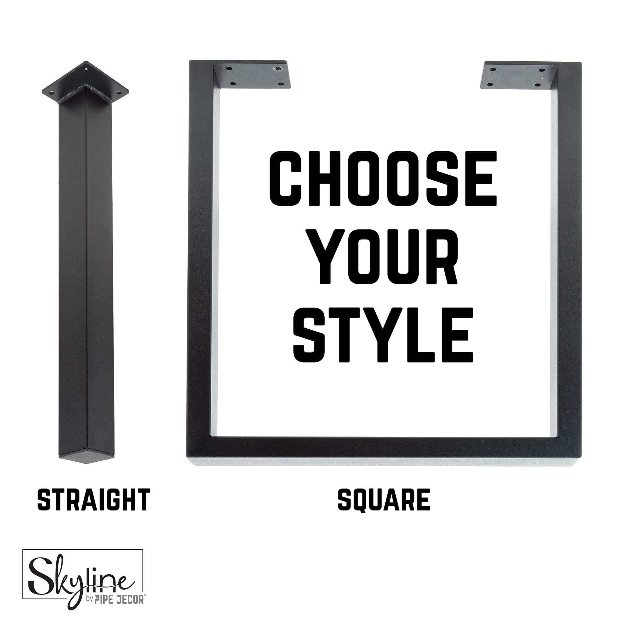 12 in. Skyline Matte Black Square Metal High-Rise Coffee Table Legs ...