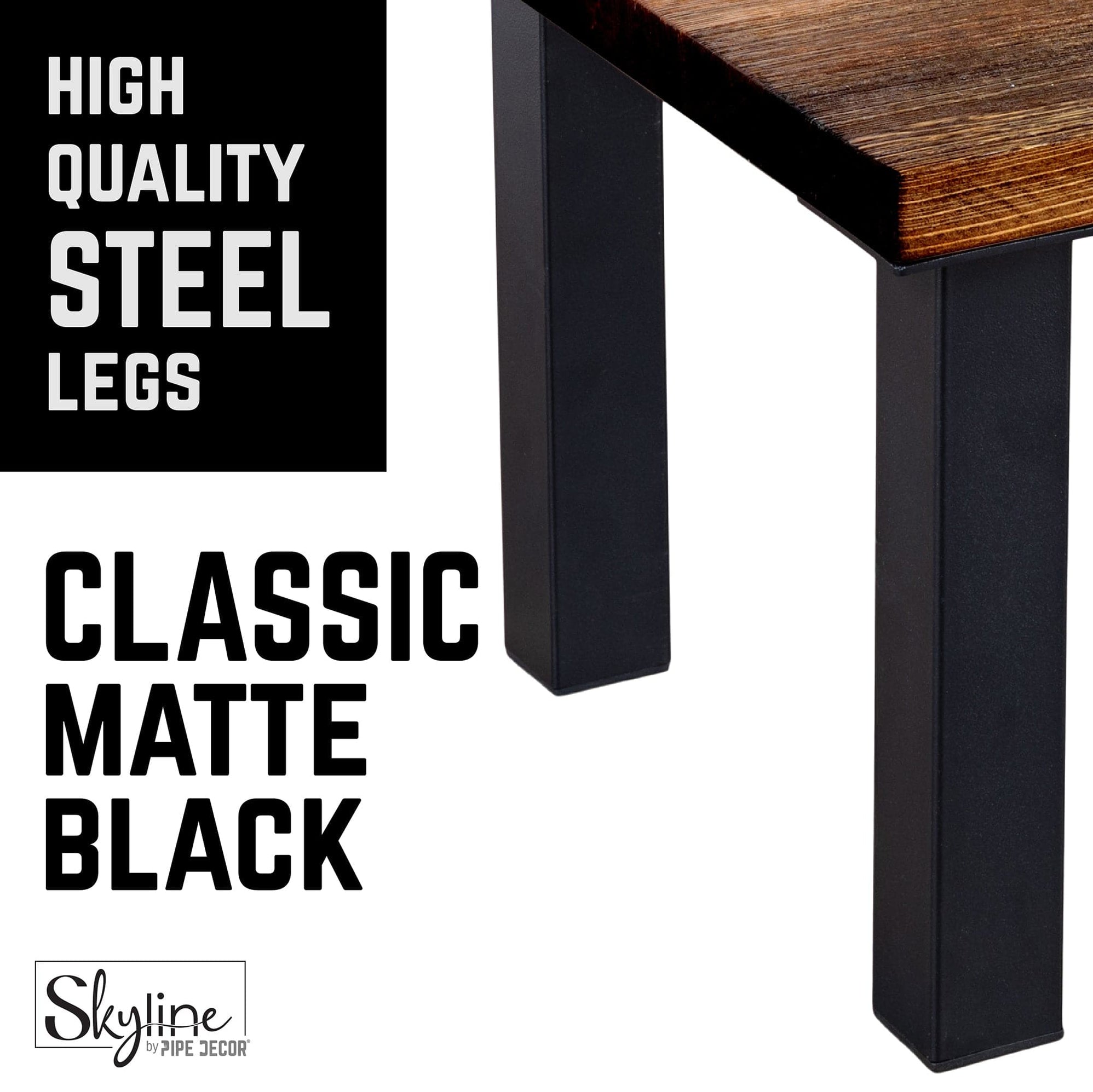 12 in. Skyline Matte Black Square Metal High-Rise Coffee Table Legs ...