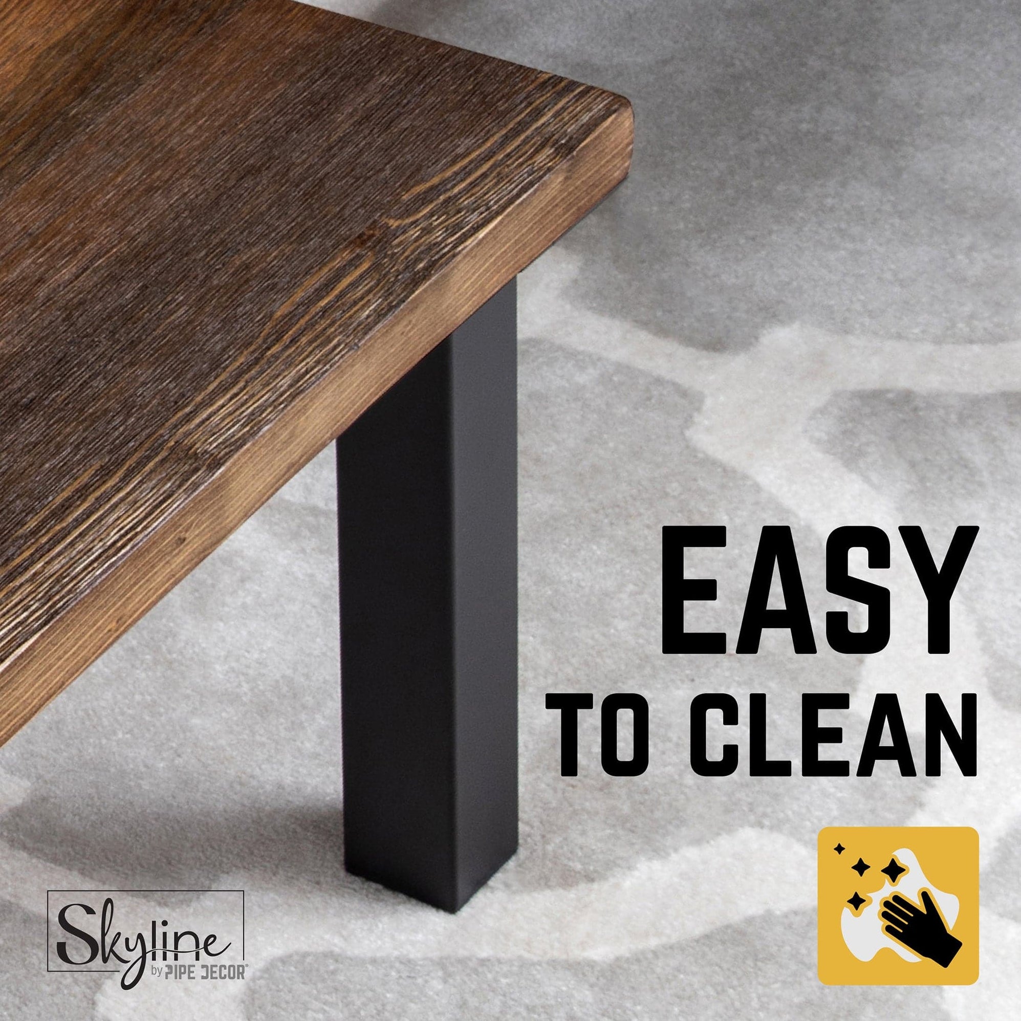 12 in. Skyline Matte Black Square Metal High-Rise Coffee Table Legs ...