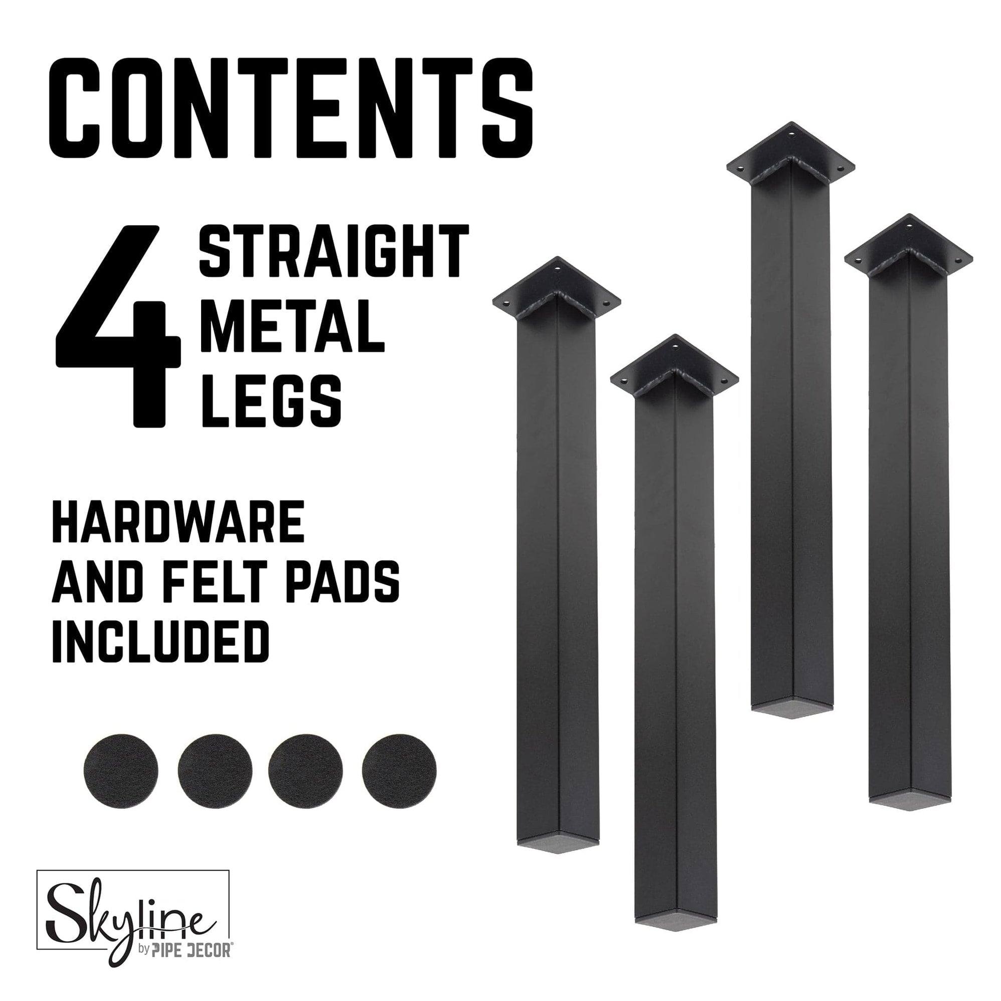 12 in. Skyline Matte Black Square Metal High-Rise Coffee Table Legs ...