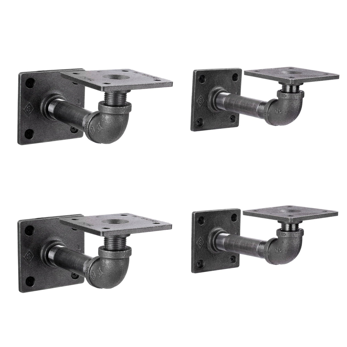 1/2 in. x 4 in. Square Double Flange Shelf Bracket Kit, 4 Pack — PIPE DECOR