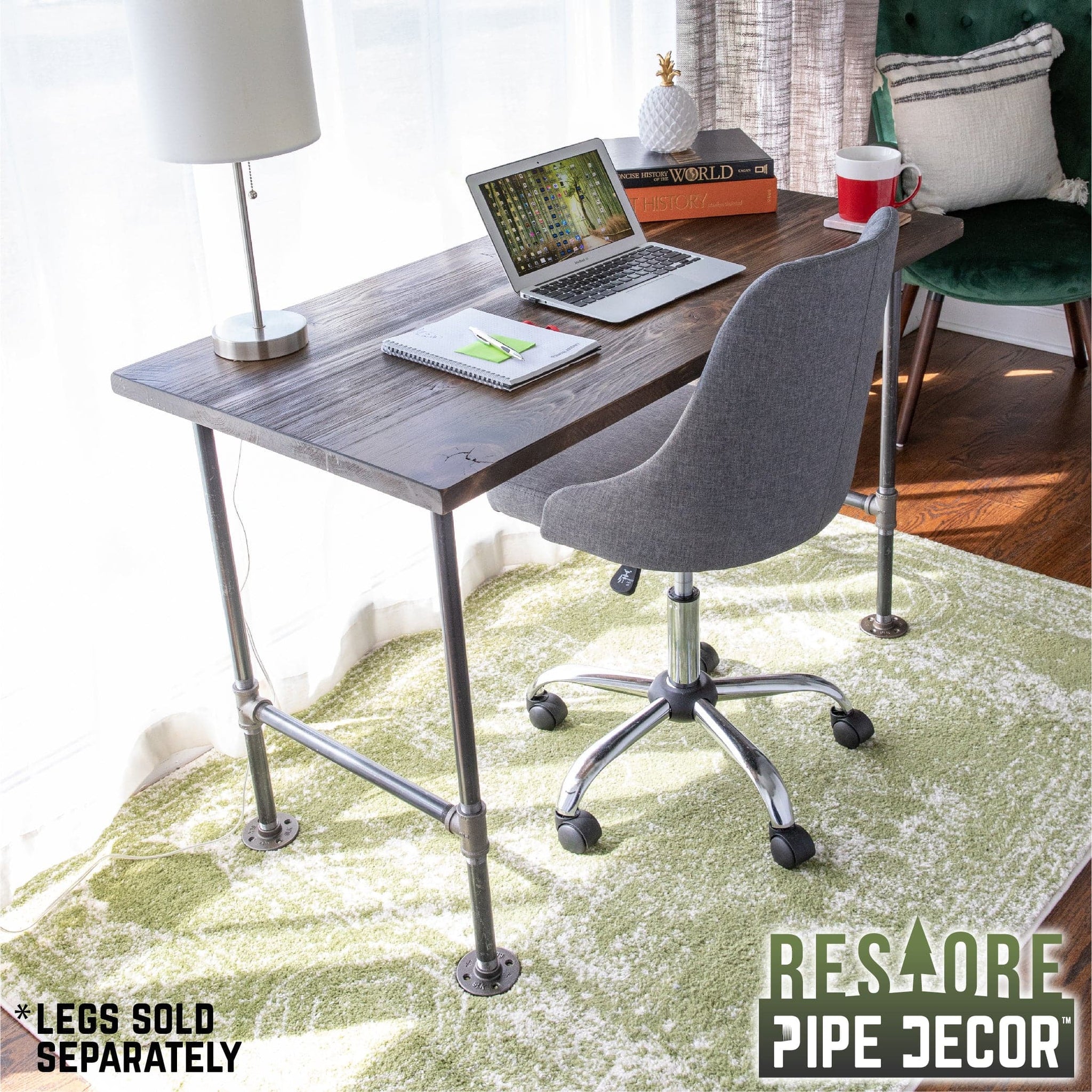 RESTORE Boulder Black Solid Wood Desk Tabletop — PIPE DECOR