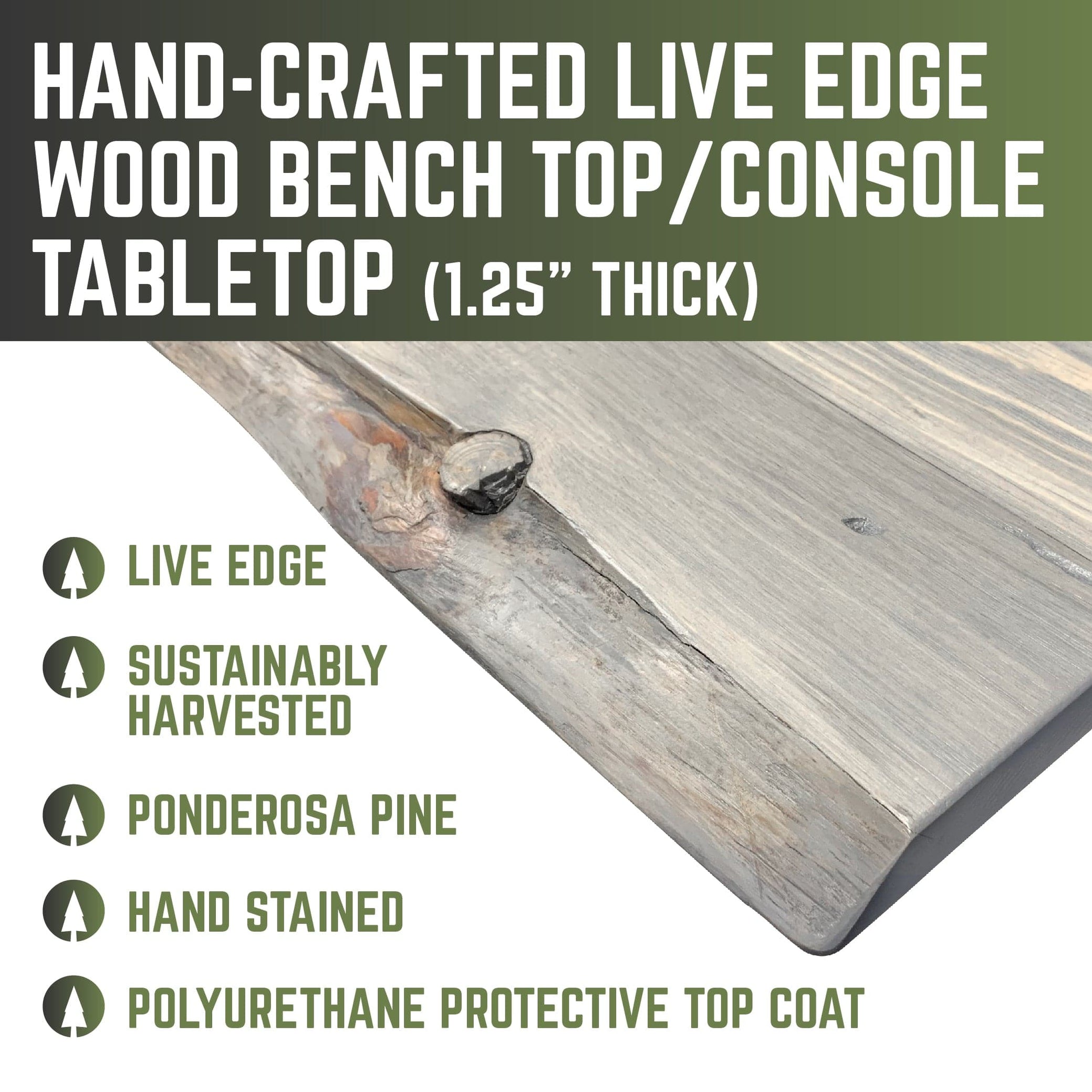 RESTORE Riverstone Grey Solid Live Edge Wood Console Tabletop — PIPE DECOR