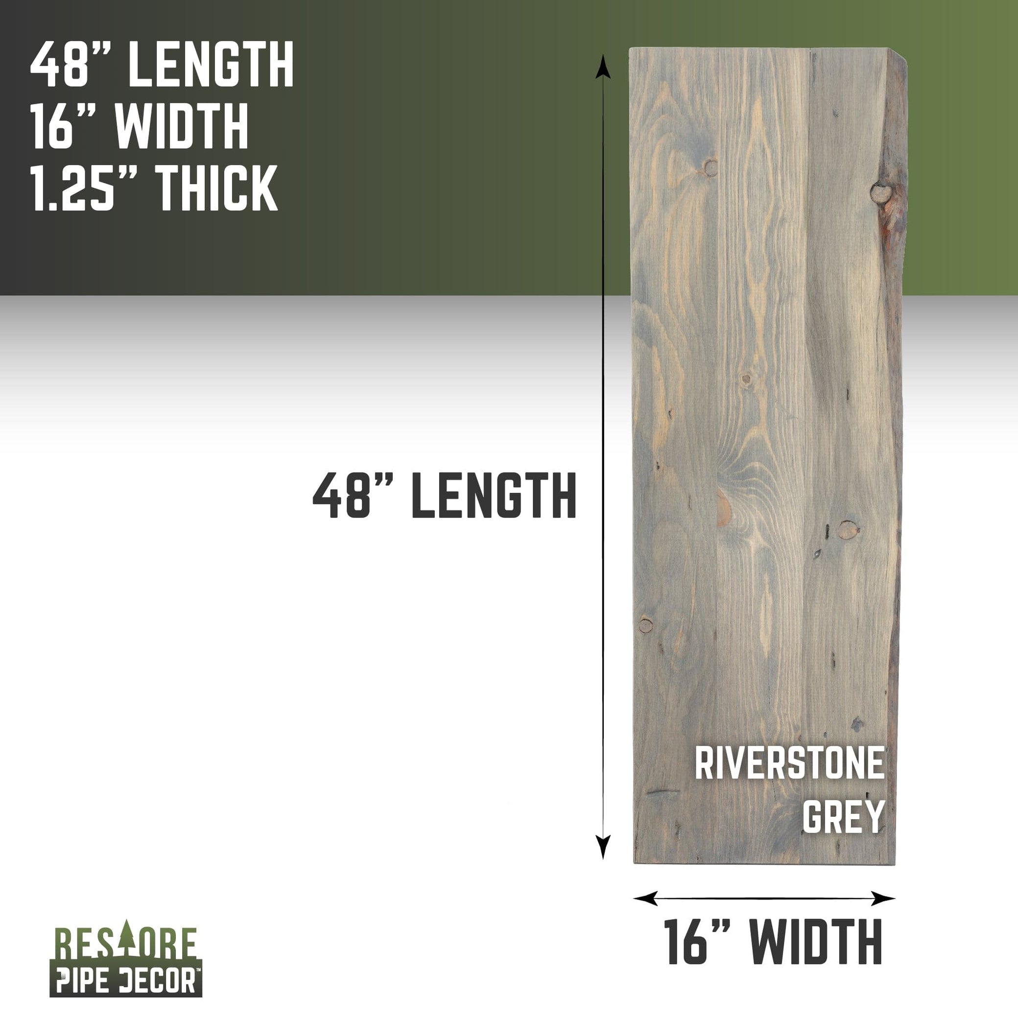RESTORE Riverstone Grey Solid Live Edge Wood Console Tabletop — PIPE DECOR